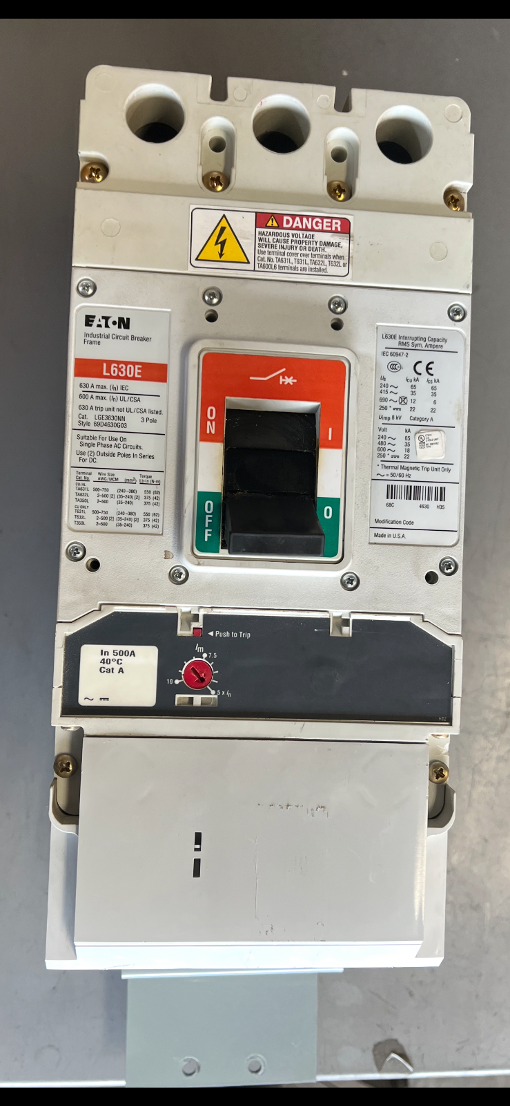 EATON CH LGE3630NN Circuit Breaker 600A 3P 600V L630E 600 Amp 3 POLES ...