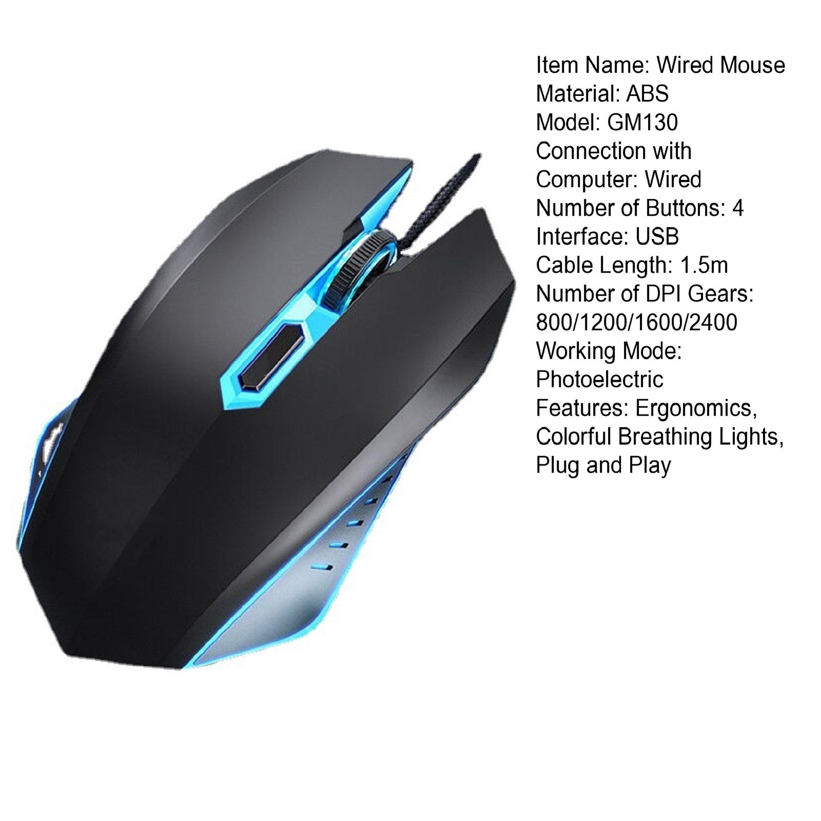 Gm130 Wired Mice Ergonomic Dpi Adjustable Usb Optical Gaming Mouse ...