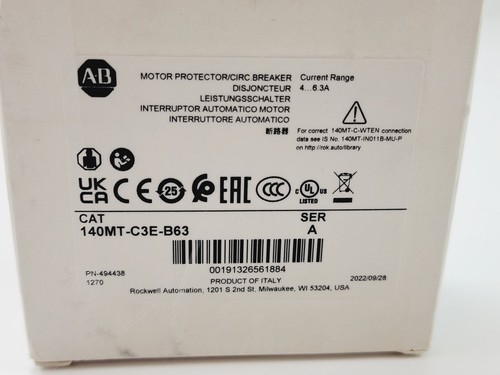 Allen Bradley 140MT-C3E-B63 4-6.3A MPCB Frame Size C New In Box AB ...