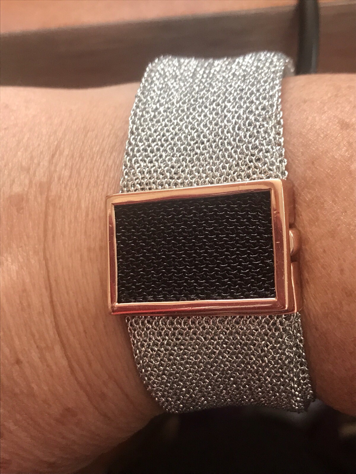 Adami and Martucci Silver & Black Mesh Cuff Bracelet with Rose Gold ...