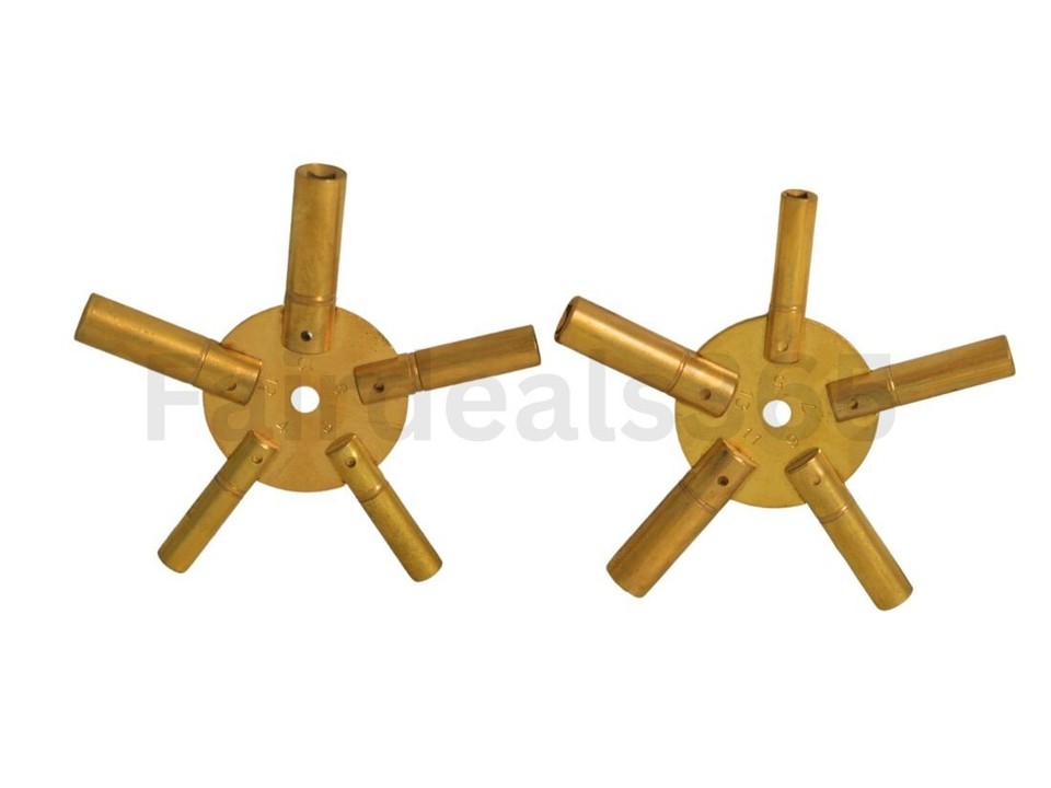 2pc Brass Clock Winding Keys with 5 Pronged Even 4,6,8,10,12 & Odd 5,7 ...