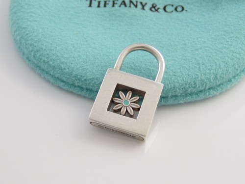 Tiffany RARE Silver Blue Enamel Daisy Padlock Pendant 4 Necklace ...