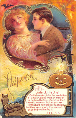c.1910 Hugging Lovers Witch Jack O' Lantern Black Cat Halloween post ...
