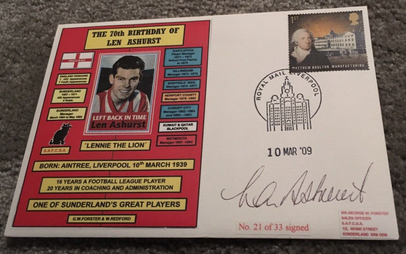 SUNDERLANDS LEN ASHURST 70th BIRTHDAY MARCH 09 SIGNED BY THE GREAT MAN ...