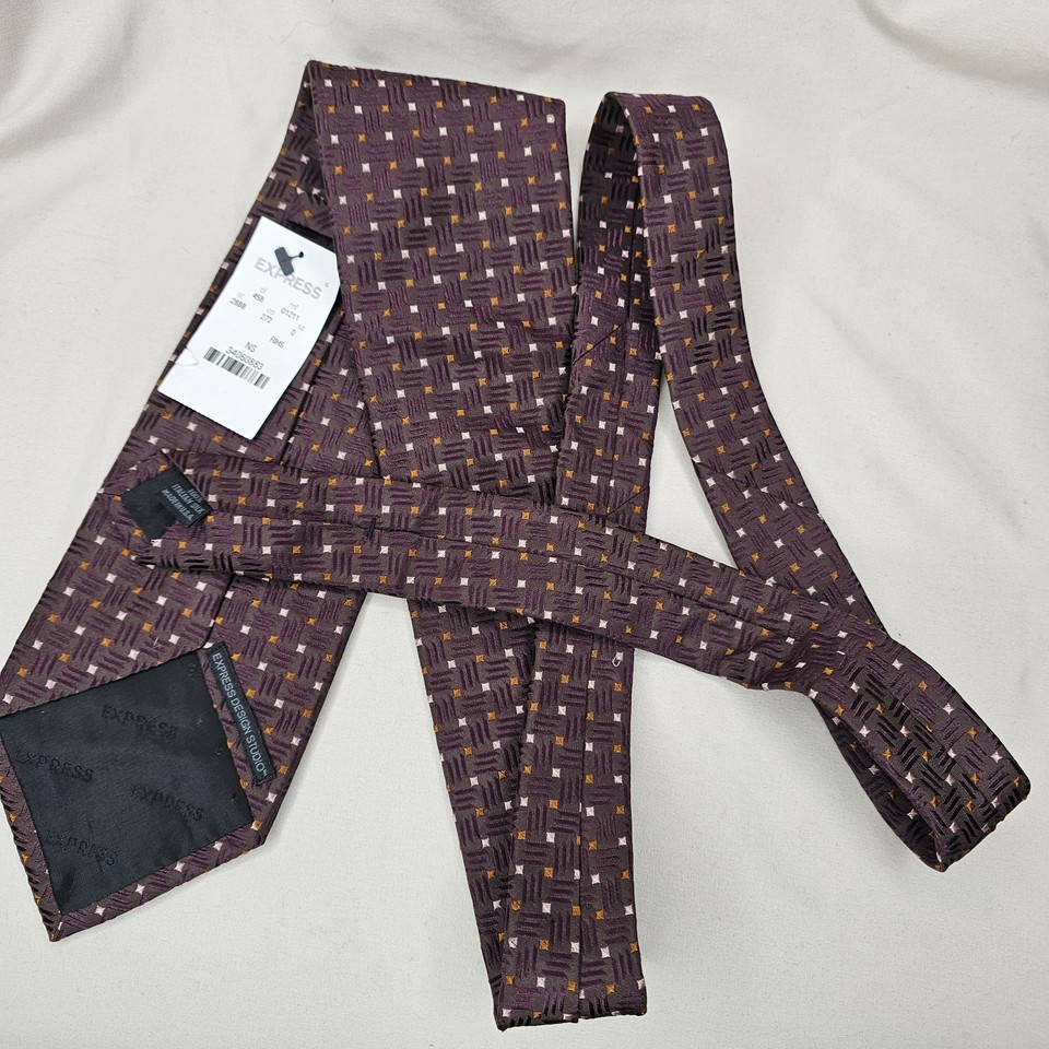 Express Design Studio Italian Silk Men's Tie Deep Purple Geometric ...