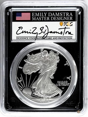 2023 W PROOF SILVER EAGLE PCGS PR70 DCAM EMILY DAMSTRA SIGNED FIRST DAY ...