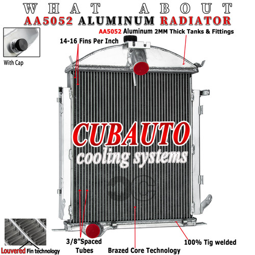 4-ROW CORE ALUMINUM RADIATOR FOR 1928-1929 FORD MODEL A HEAVY DUTY 3.3L ...