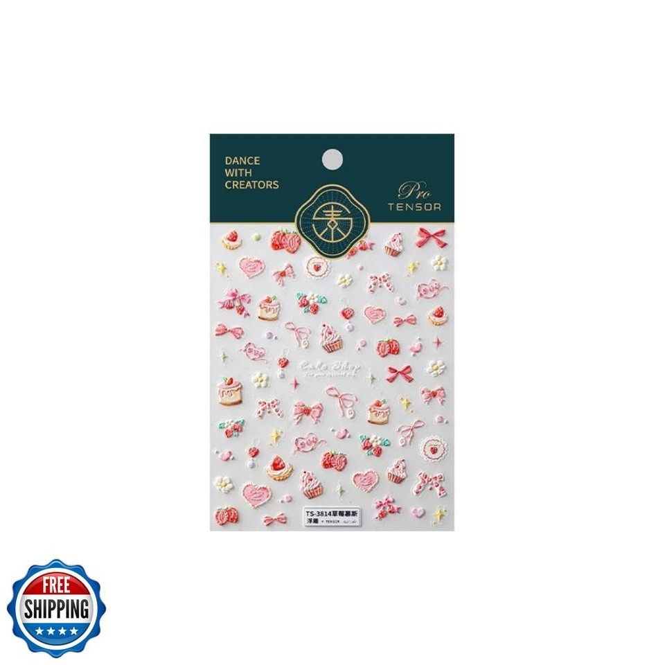 5D Embossed Pink Nail Stickers for Nail Art Cake Strawberry Bow N | eBay