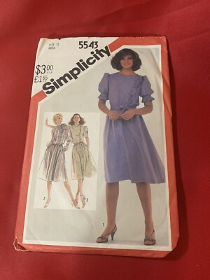 Simplicity 5543 Sewing Pattern Dress Vintage Puff Sleeves Misses Size ...