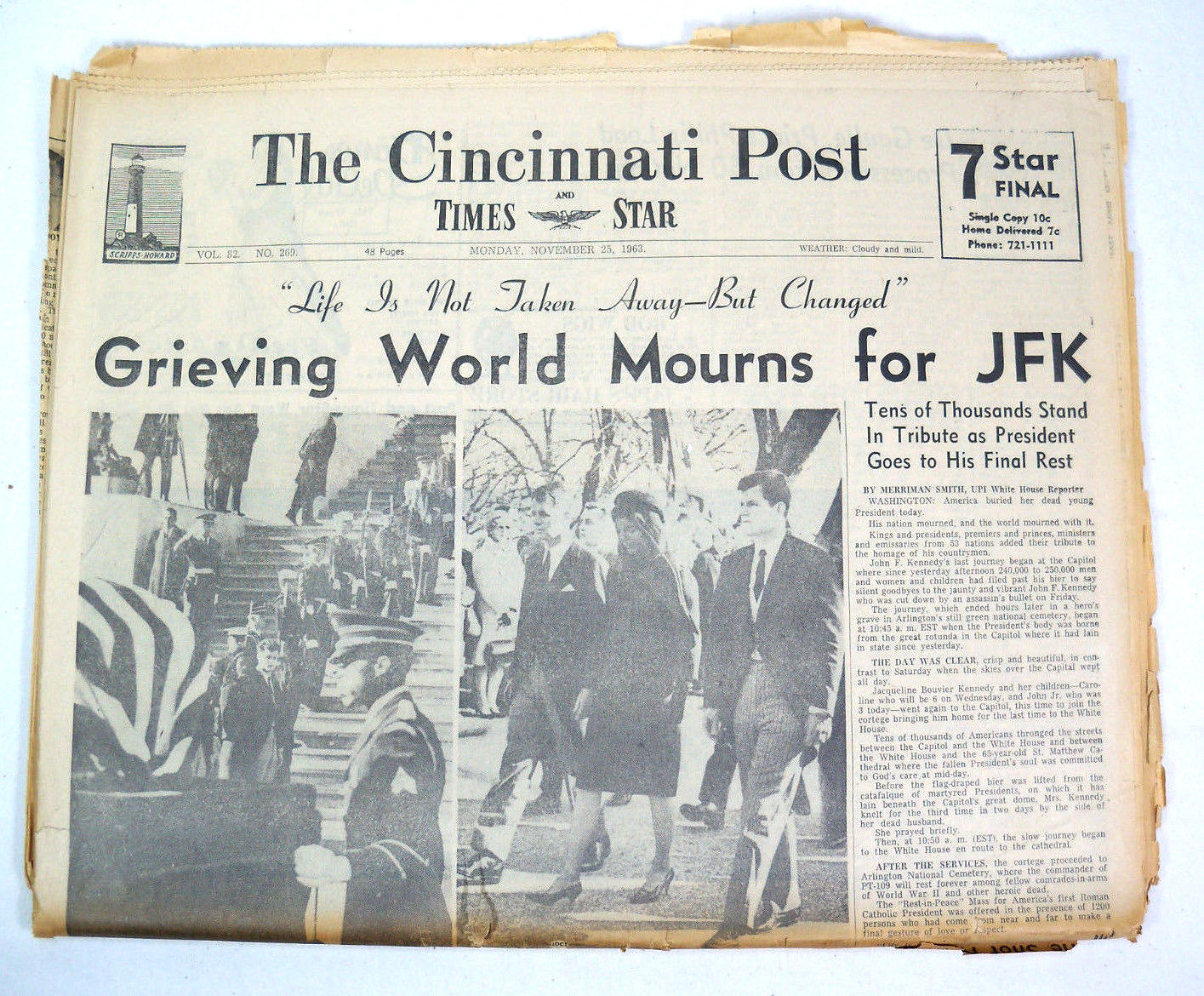 Nov 25 1963 John Kennedy JFK Assassination Newspaper Cincinnati Post ...