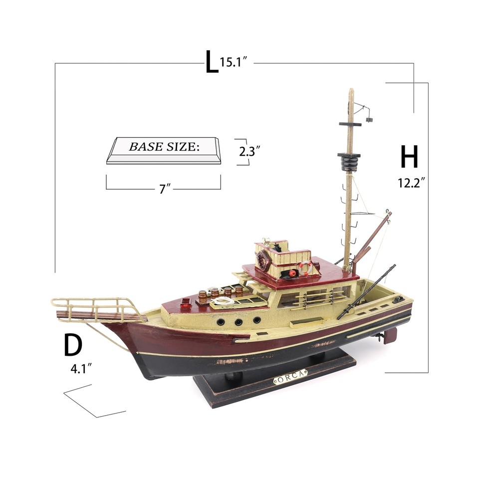 Jaws Orca Wooden Ship Model Shark Fishing Boat Pre-Assembled Antique ...