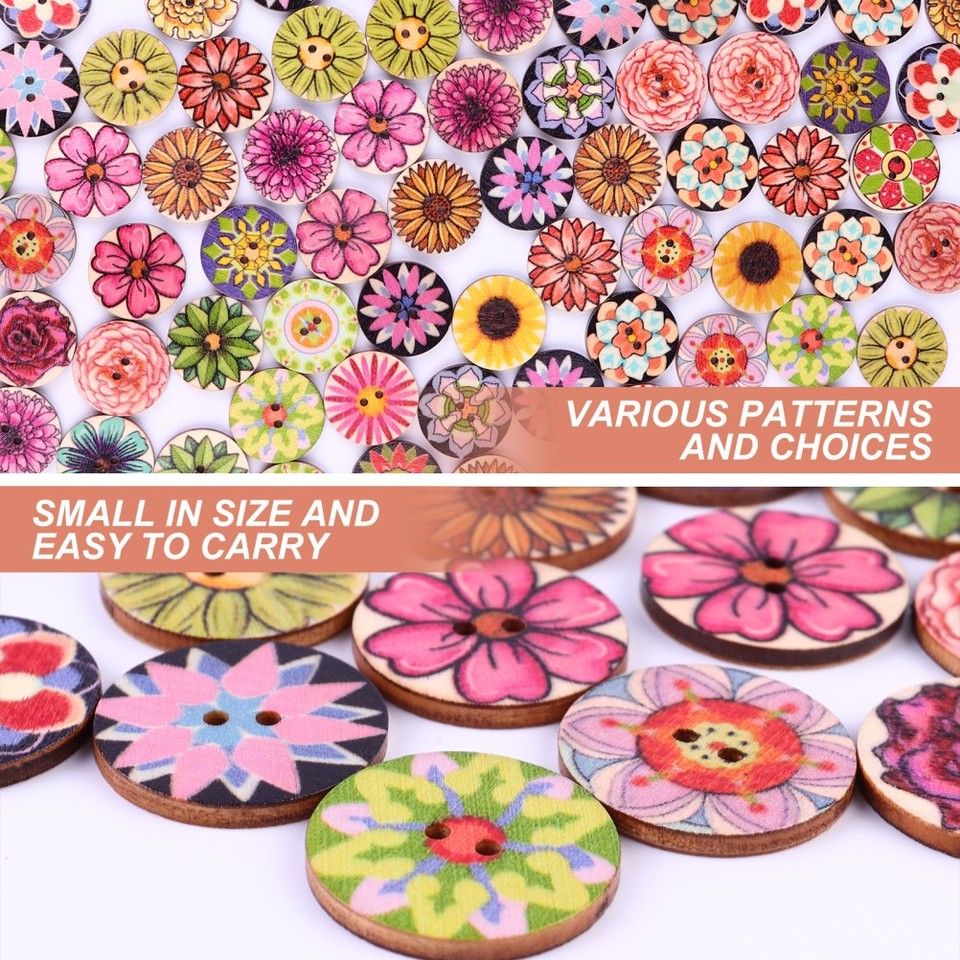 Creative Flower Buttons Sewing Buttons Round Wood Fasteners Sewing ...