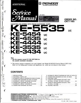 PIONEER KE-5535, 5454, CASSETTE CAR STEREO W/ ELECTR FM/AM TUNER ...