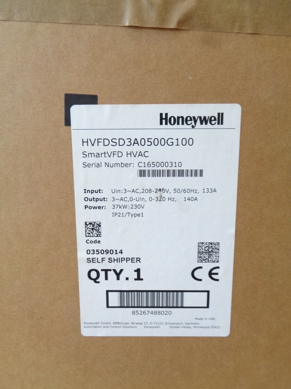 Honeywell HVFDSD3A0500G100 SmartVFD HVAC 37kW:230V Variable Frequency ...