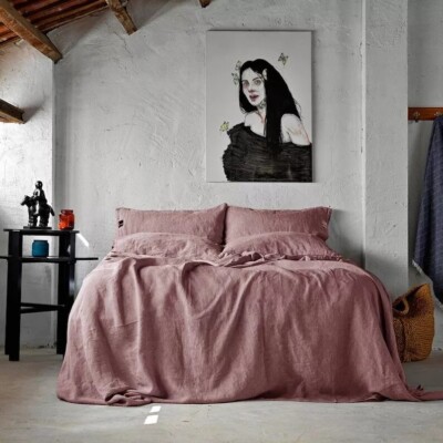 Dusty Rose Comforter Cover Set 100% Linen Bedding Set Soft Linen Duvet ...
