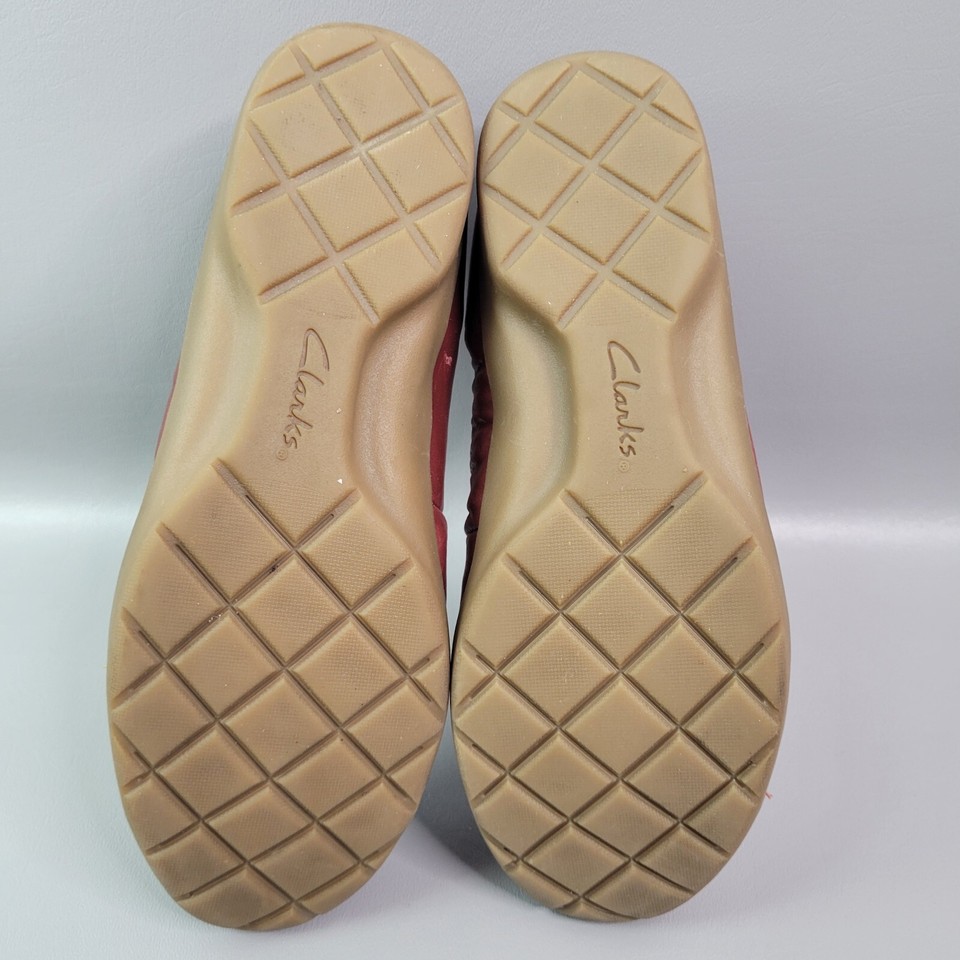 Clarks Womens Meadow Rae Burgundy Leather Casual Ballet Flats Shoes ...