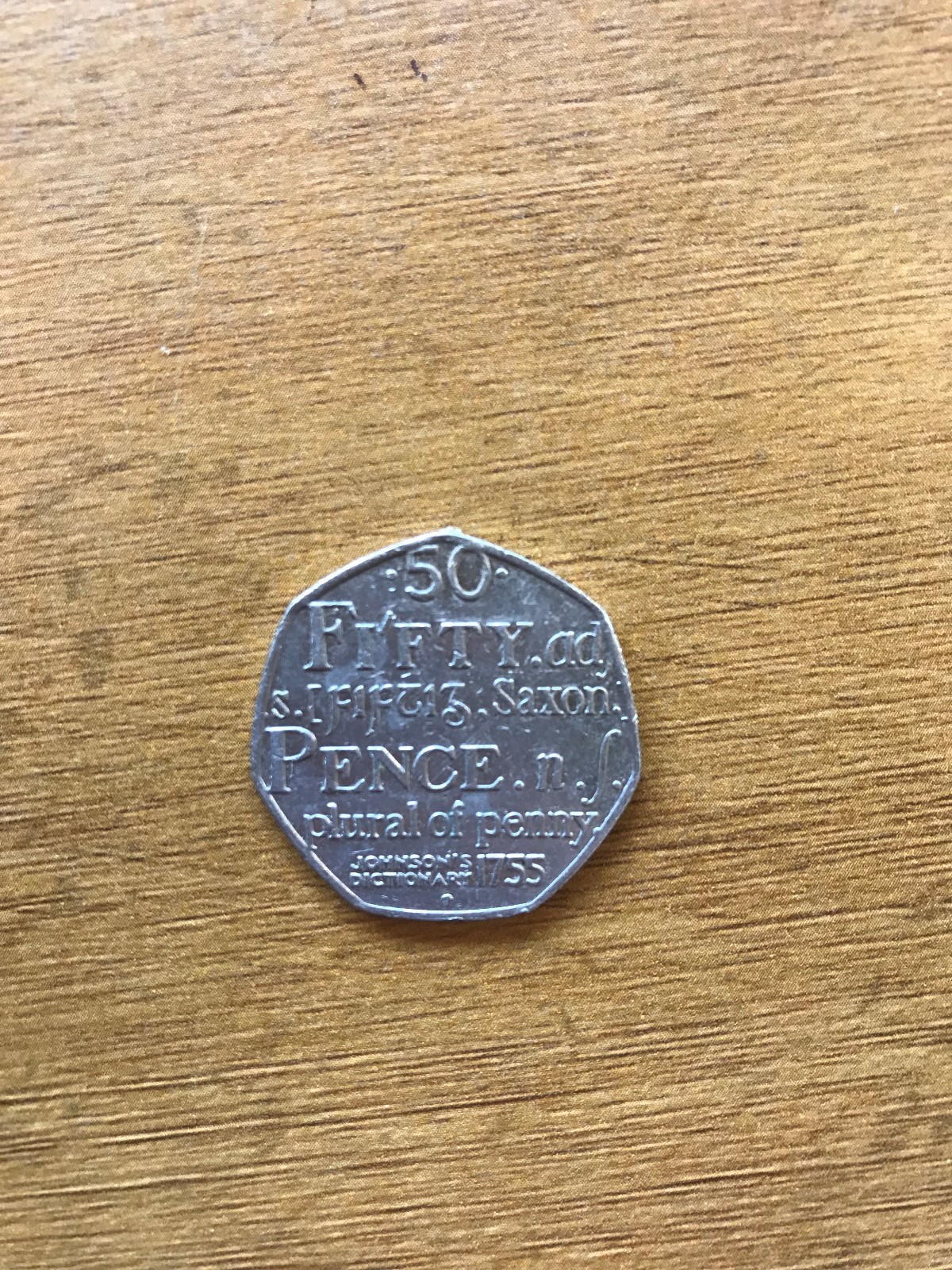 Rare 50p Fifty Pence Coin Johnson's Dictionary 1755 Saxon Plural Of ...