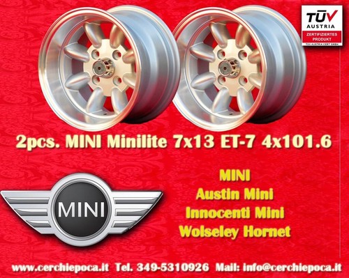 2 Cerchi Mini Minilite 7x13 ET-7 PCD 4x101.6 Wheels Felgen Llantas ...