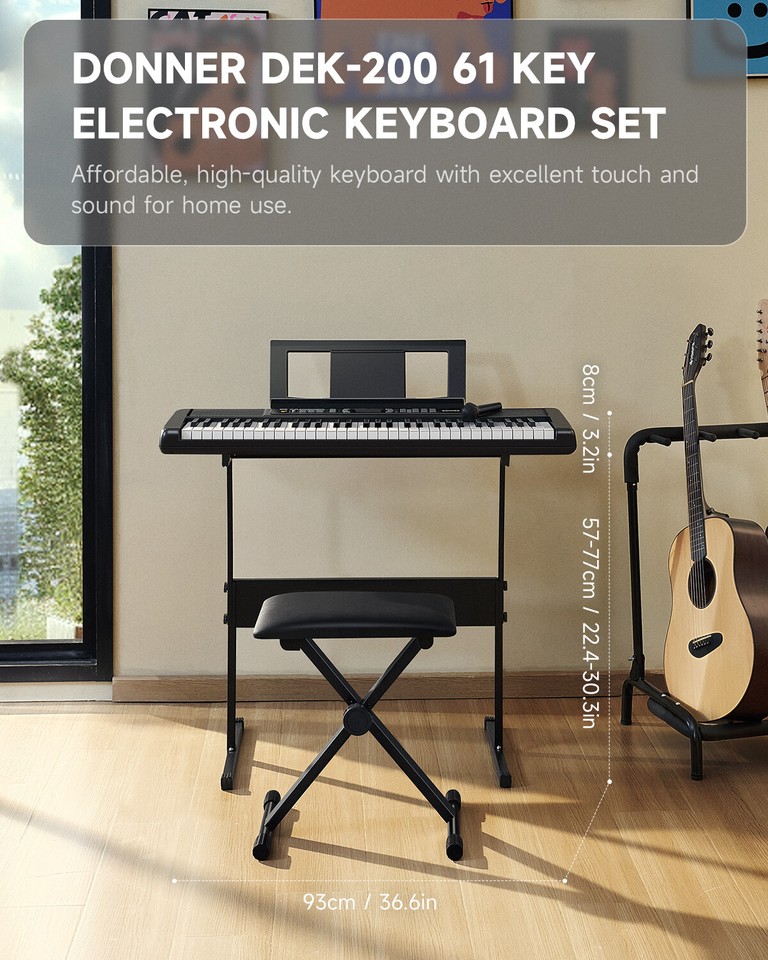 Donner DEK-200 Electric Keyboard 61 Key 300 Tones With Stand Bench ...