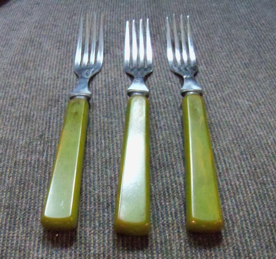 Bakelite Plastic 1930s/40s Vintage Green/Yellow/Brown Marbled Handle ...