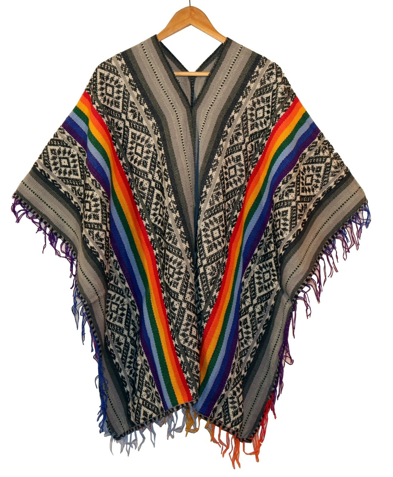 Indio Indianer Poncho grau Peru Inka Muster Regenbogen Kostüm Karneval ...
