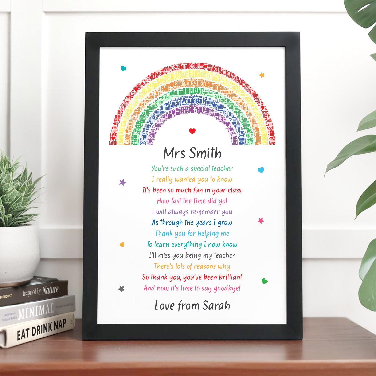 Personalised Rainbow Teacher Thank You Gifts Nursery TA School Leaving ...