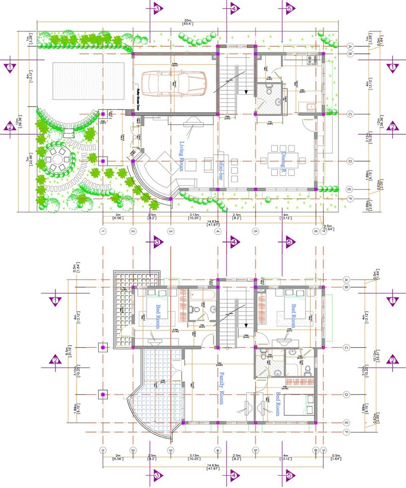 House Plan 9x14.5 Meter 30x47 Feet 4 Beds 5 Baths Terrace Roof (A4 Hard ...