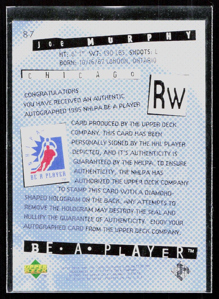 1994-95 Upper Deck Be a Player Joe Murphy Auto #87 (B) | eBay