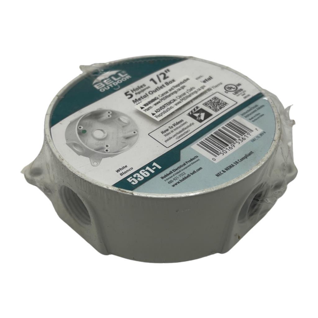 Hubbell Bell Outdoor 5361-1 Metal Outlet Box Wet Locations White 5 ...