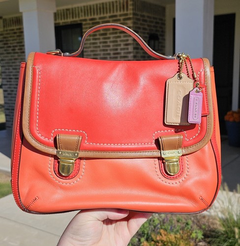 Coach Poppy Dylan Colorblock Satchel Handbag Pink and Orange | eBay