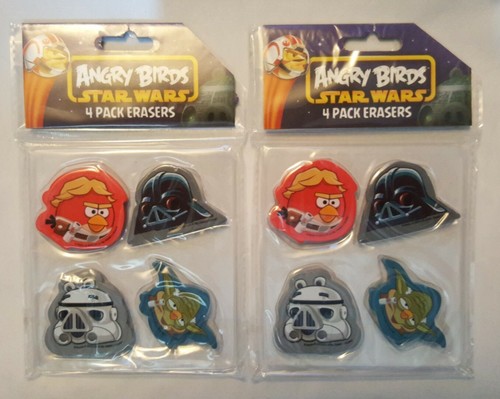 2 Packs Star Wars Angry Birds Eraser Set - New In Package Cut Corner ...
