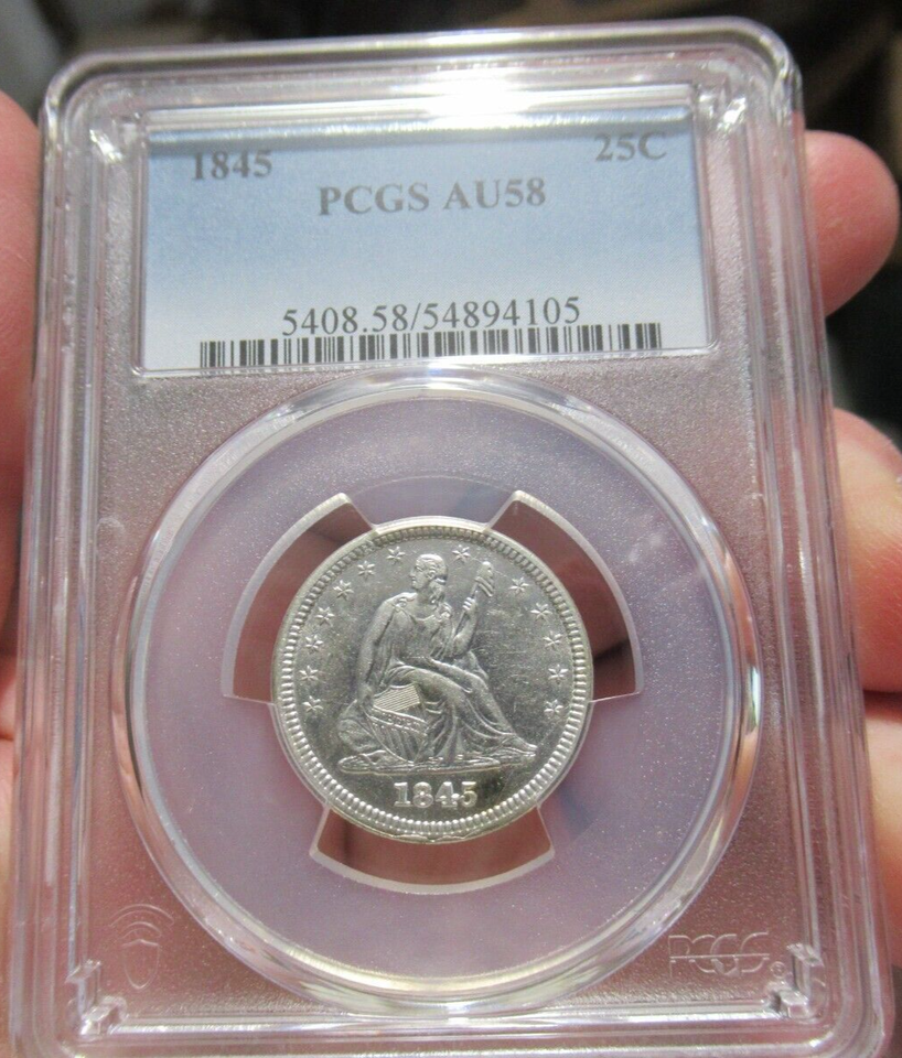 1845 US Antique Silver Quarter Coin 25C PCGS AU58 - Liberty Seated ...