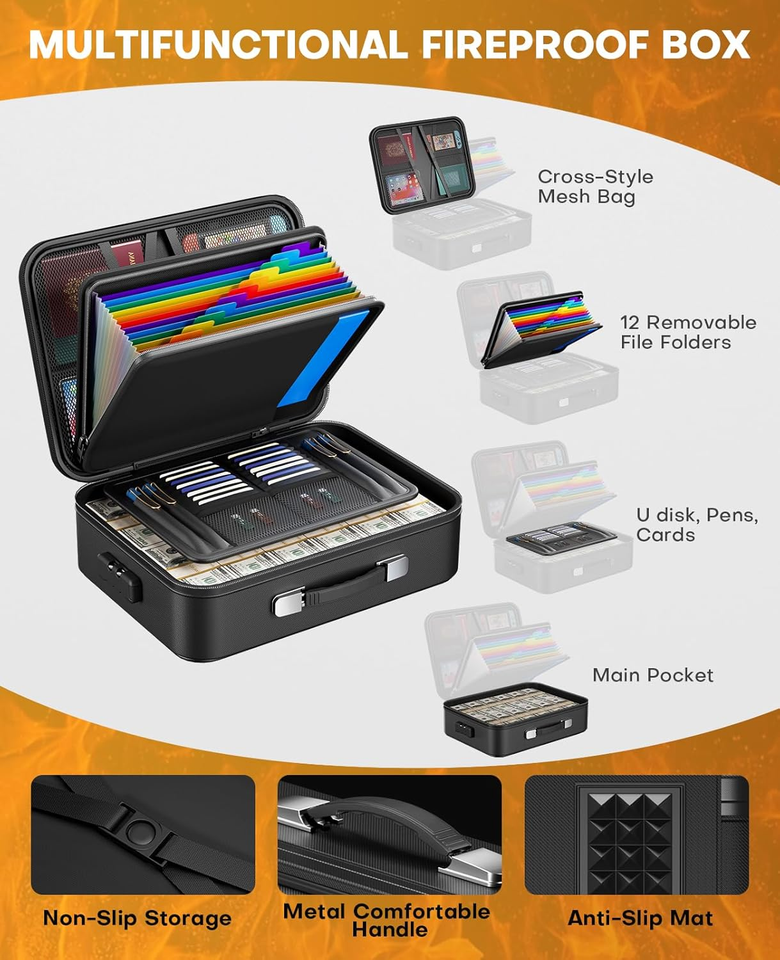 Fireproof Document Box, Hard Case Fireproof Document Organizer with ...