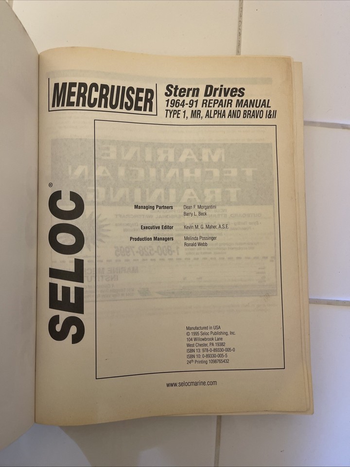 Seloc MerCruiser Stern Drives 1964-91 Repair Manual Type I MR Alpha ...