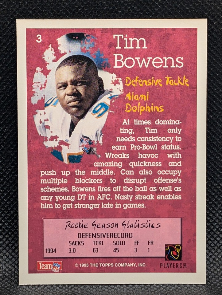 1995 Topps #3 Tim Bowens Sensational Sophomores - Miami Dolphins | eBay