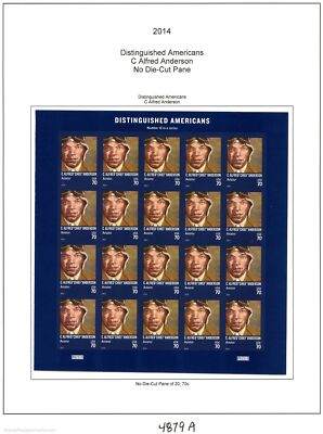 US 2014 MNH IMPERF NDC 4879a C. ALFRED "CHIEF" ANDERSON PANE OF 20 ...