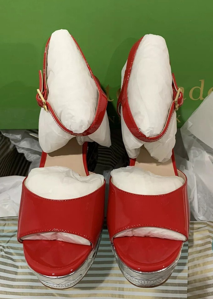 KATE SPADE TACO TRUCK DORA WEDGE ESPADRILLE PLATFORM SANDAL RED PATENT ...