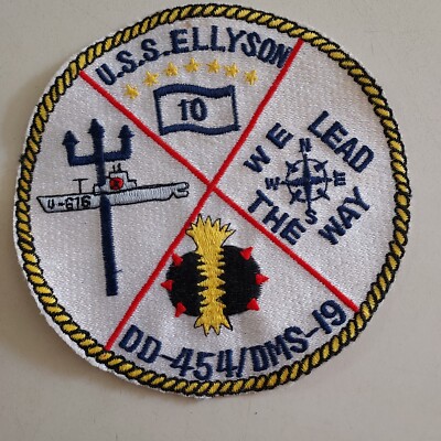 Original WW1 / WWI1 USN Navy Ellyson Patch USS Ellyson Ship DD-454 DMS ...