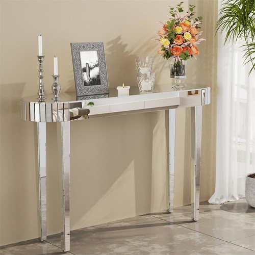 Long Oval Console Table Sofa Table Reflective Mirrored Surface Vanity ...