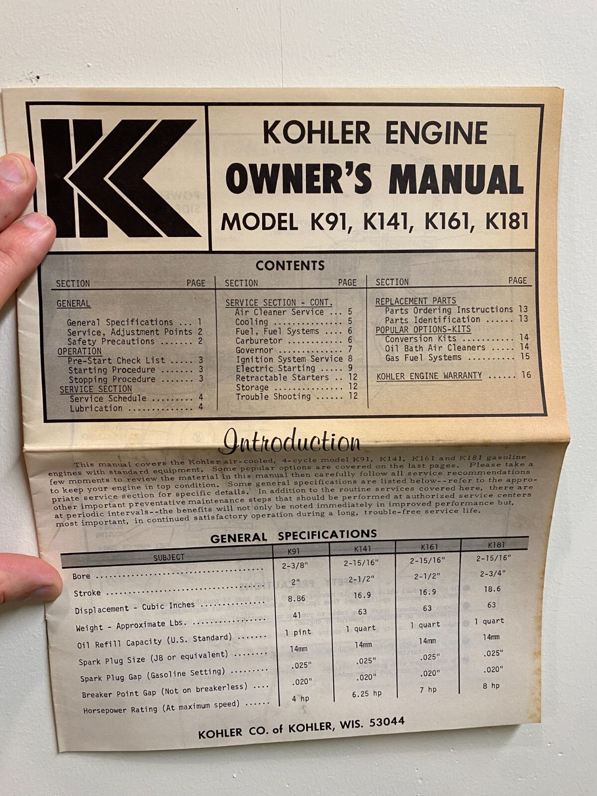 Kohler K91, K141, K161, K181 Owner s Manual Paper Original | eBay