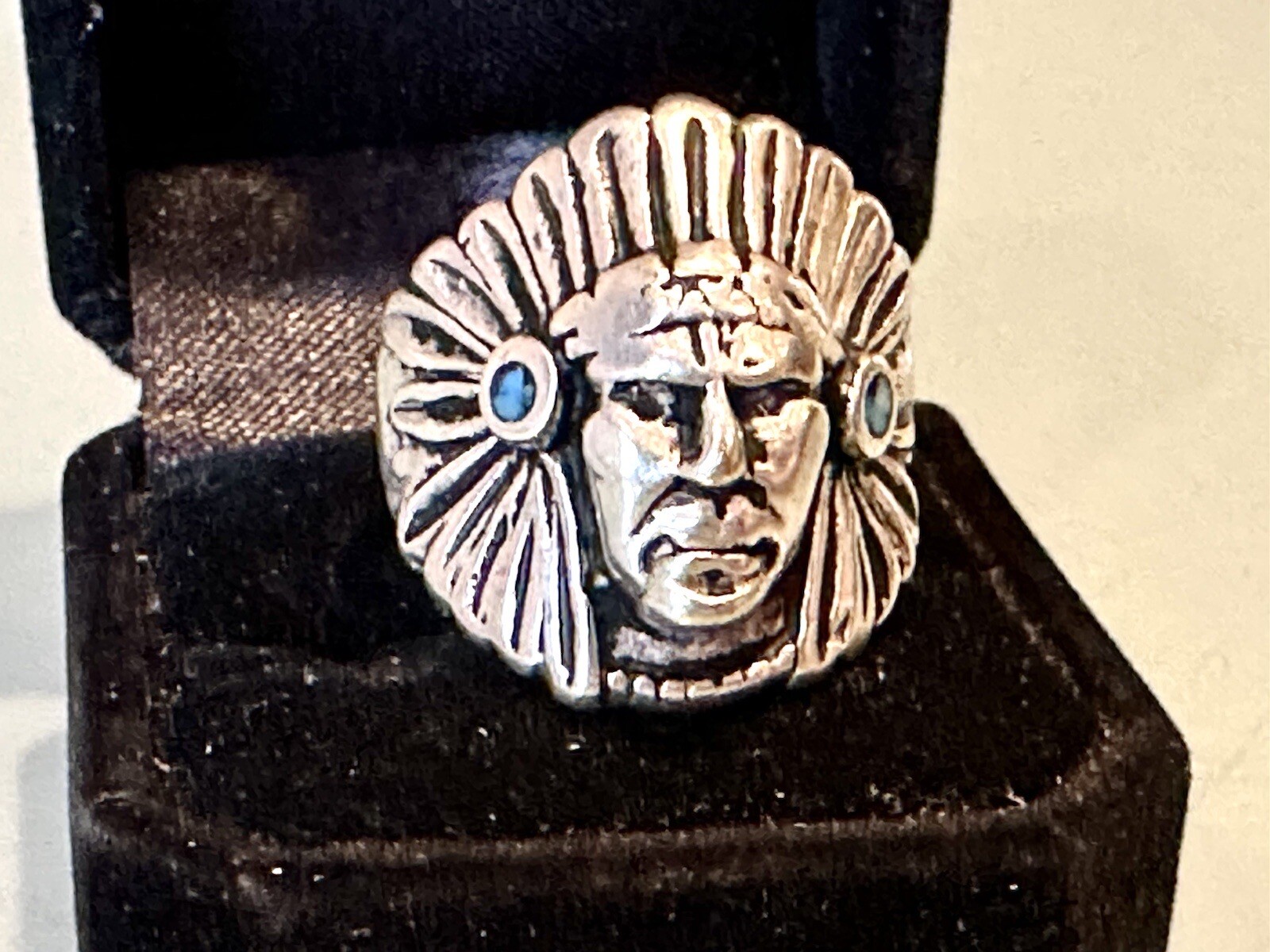 Vintage Antique Native American Navajo Silver Jeweled Indian Chief Head ...