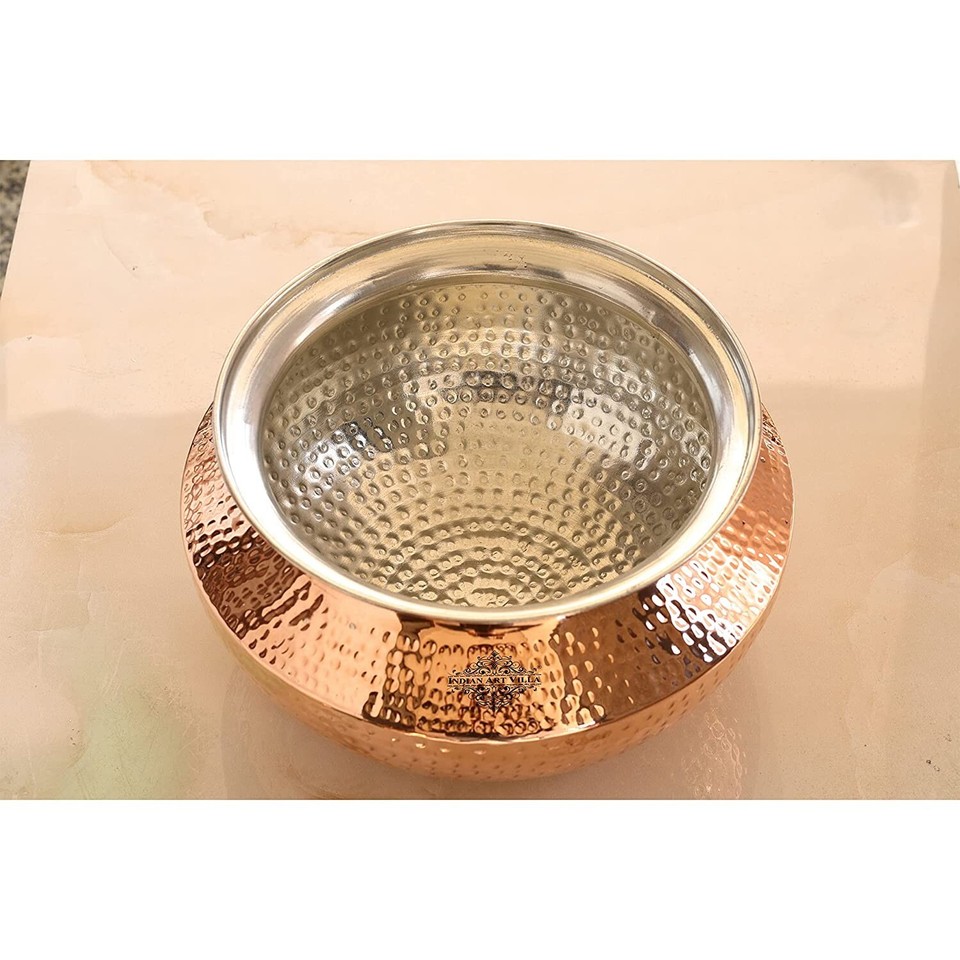 Copper Hammered Finish Cookware Handi with Tin Lining Inside Capacity ...