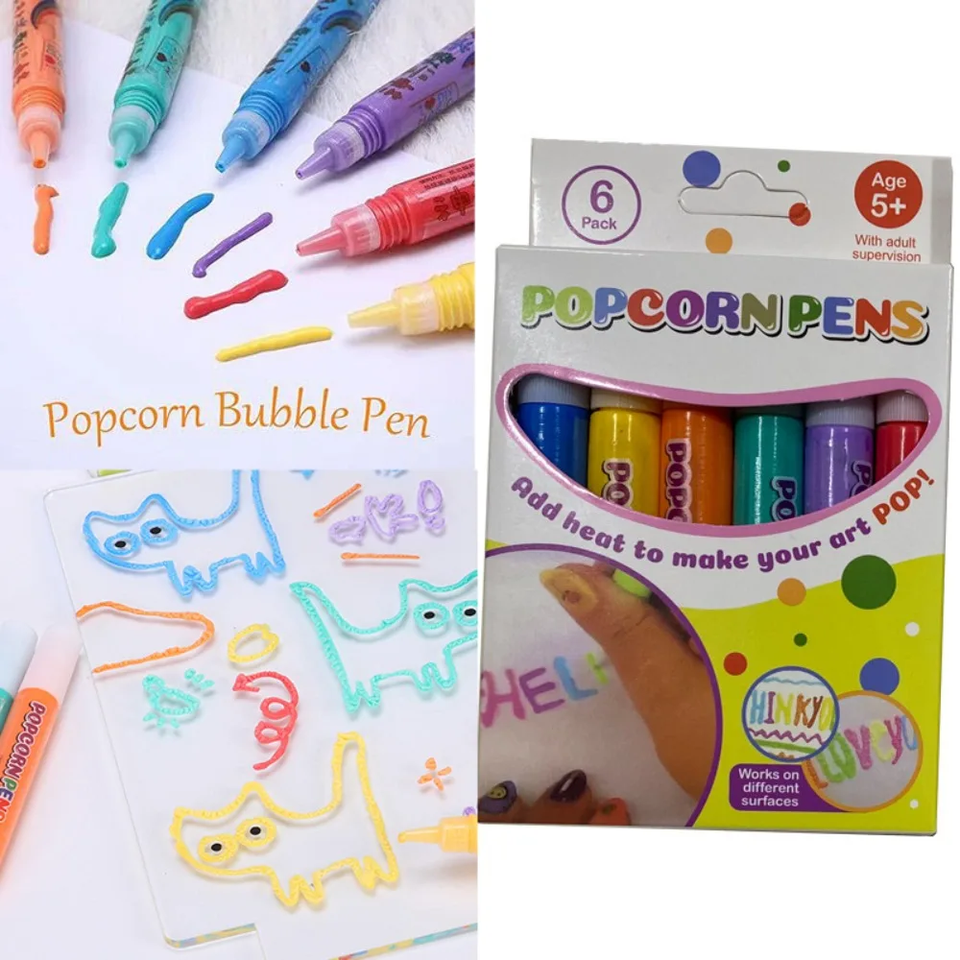 6Pcs DIY Bubble Popcorn Drawing Pens 3D Magic Puffy Effect Drawing Pen ...