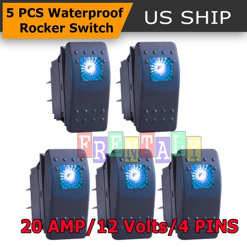 5x Blue S2 4Pin Waterproof 12V 20A Bar Rocker Toggle Switch LED Light ...