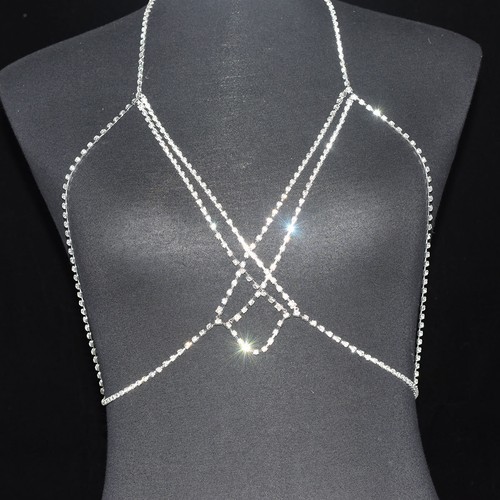 Rhinestone Necklace Harness Crystal Chestbeach Bikini Bra Body Chain ...