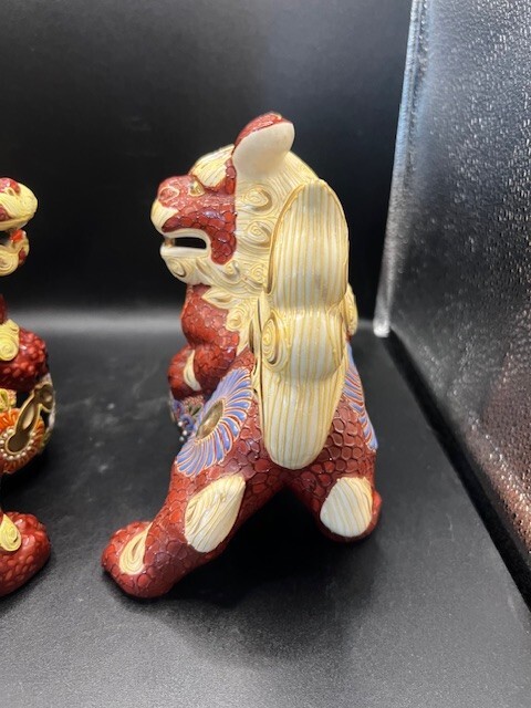 Pair 7.25" Tall Antique Foo Dog Shisa Fu Guardian Lions Japanese Red ...