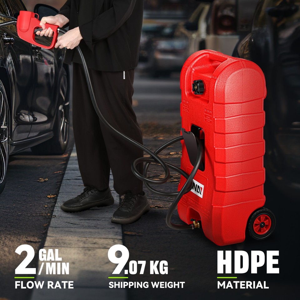 58L Portable Fuel Tank Container w/ Wheels for Gasoline Diesel Light ...