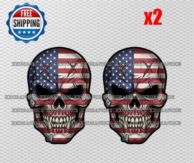 (2) American Flag Skull Decal Patriotic USA Vinyl Sticker America C | eBay