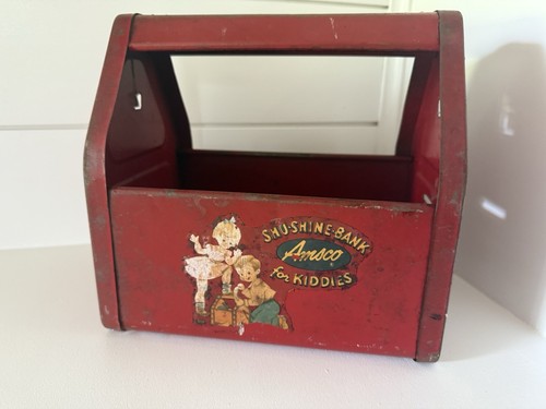Vintage 1950s Amsco Shu Shine Bank for Kiddies Red Metal Box Toy Shoe ...