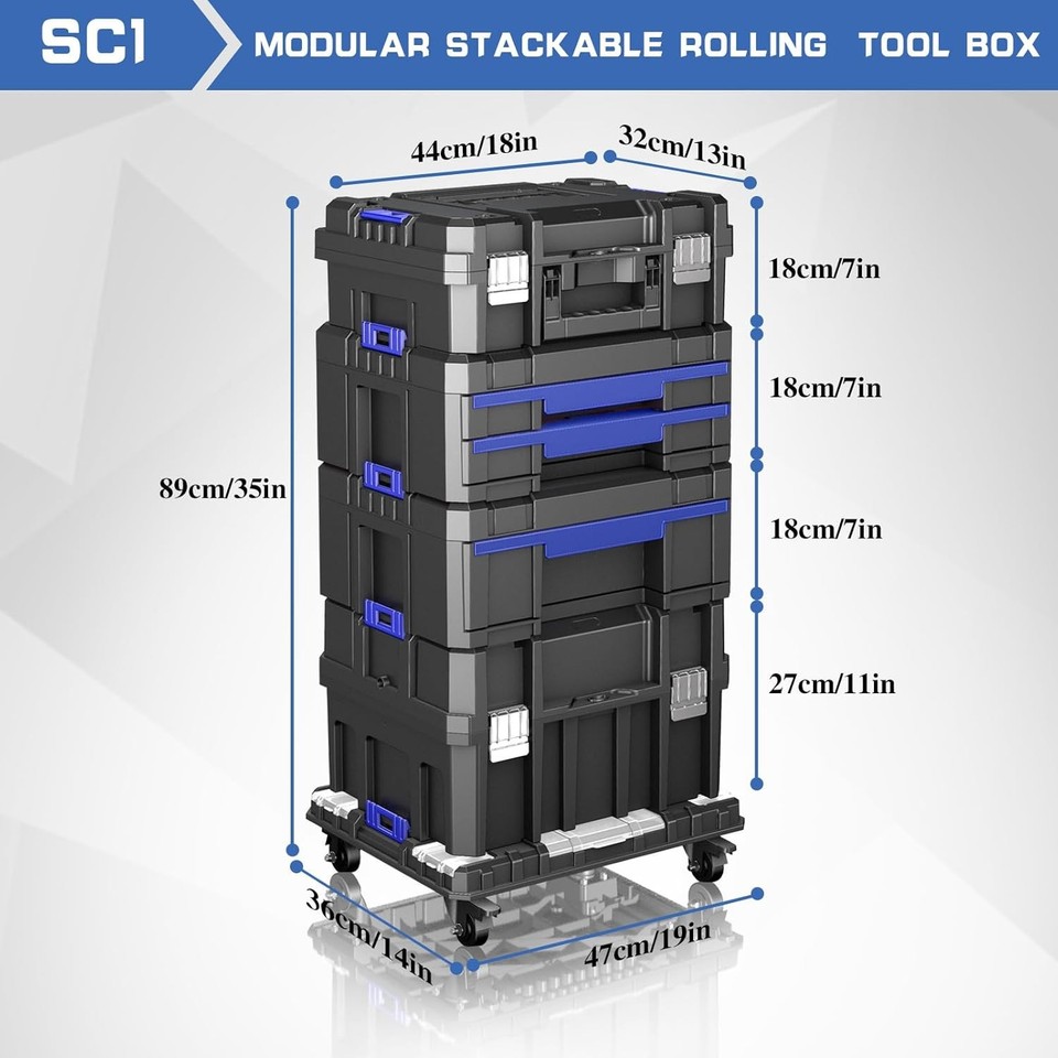 4 Tier Stackable Rolling Tool Box with Wheels | Modular Tool Organizer Box Stora | eBay